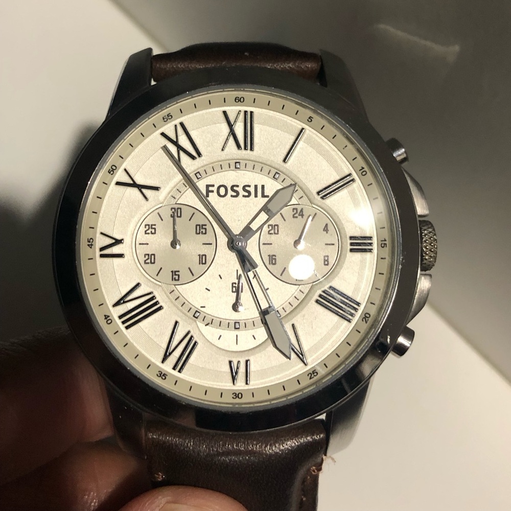Fossil Grant Chronograph Brown Leather Watch 44mm - Gem
